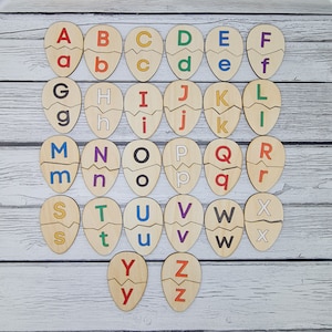 ABC Wooden Egg Shaped Letter Matching Puzzles, Busy Bag Games, Fine ...