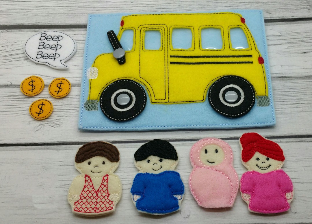Wheels on the Bus Go Round and Round Finger Puppet Busy Bag Set ...