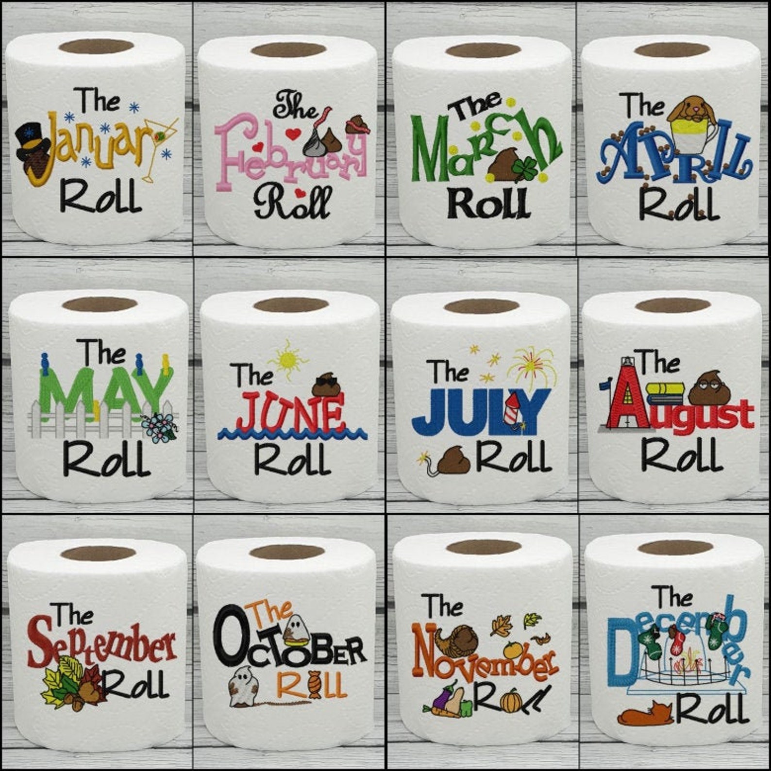 TP Roll of the Month Embroidered Toilet Paper Perpetual - Etsy