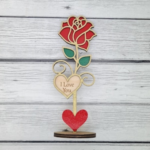 Personalized Laser Engraved Wooden Rose With Stand, Custom Name Flower ...