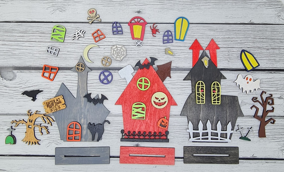 Halloween Build Your Own Haunted Houses Kit, Wooden Halloween Decor ...