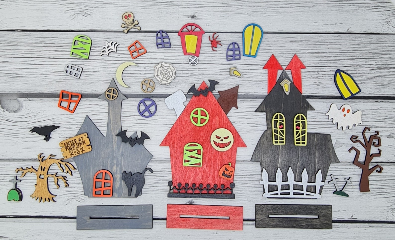 Halloween Build Your Own Haunted Houses Kit, Wooden Halloween Decor ...