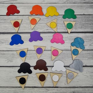 Color Matching Wooden Ice Cream Cone Shaped Puzzle, Busy Bag Game, Fine ...