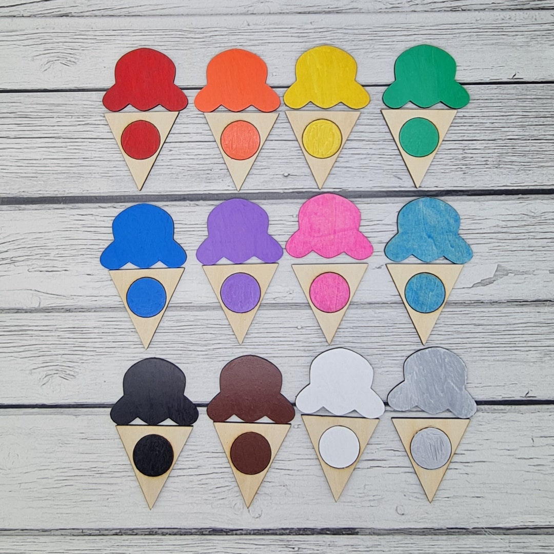 Color Matching Wooden Ice Cream Cone Shaped Puzzle, Busy Bag Game, Fine ...