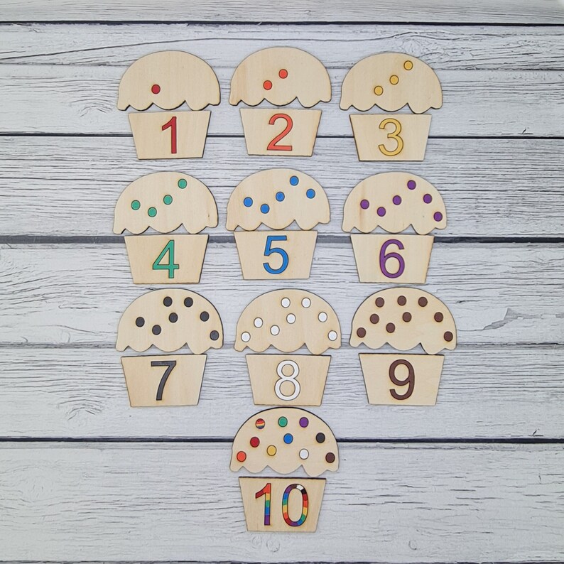Number Matching Counting Wooden Cupcake Shaped Puzzles, Busy Bag Game ...