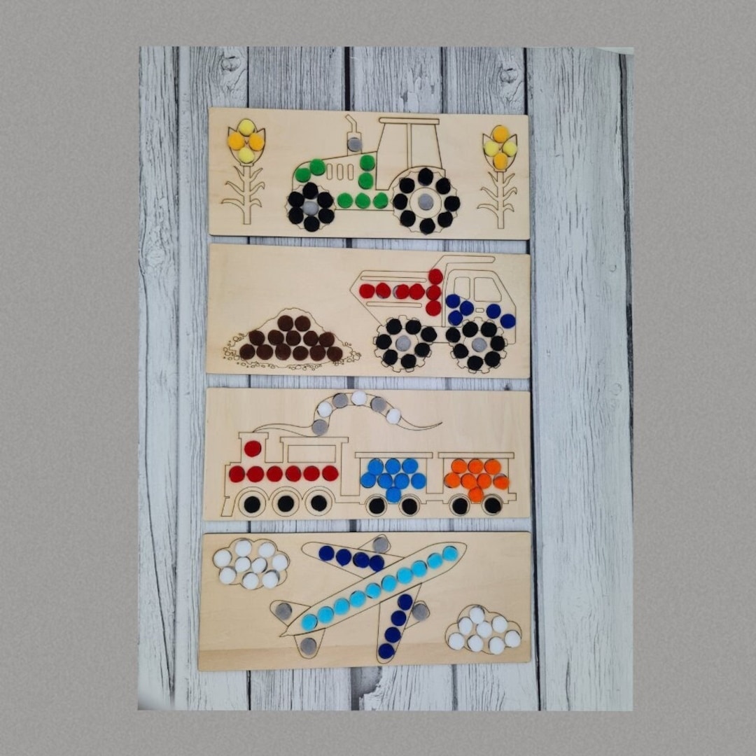 Transportation Themed Wooden Pom Pom Pompom Activity Board, Busy Bag ...