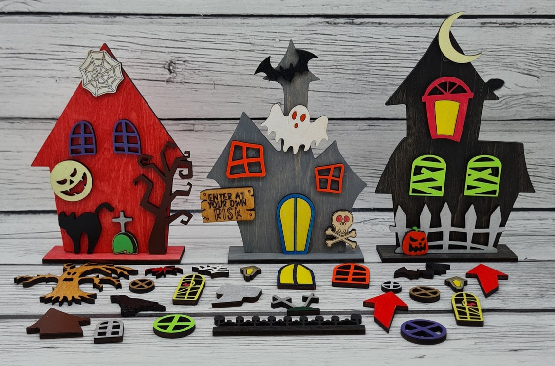 Halloween Build Your Own Haunted Houses Kit, Wooden Halloween Decor ...