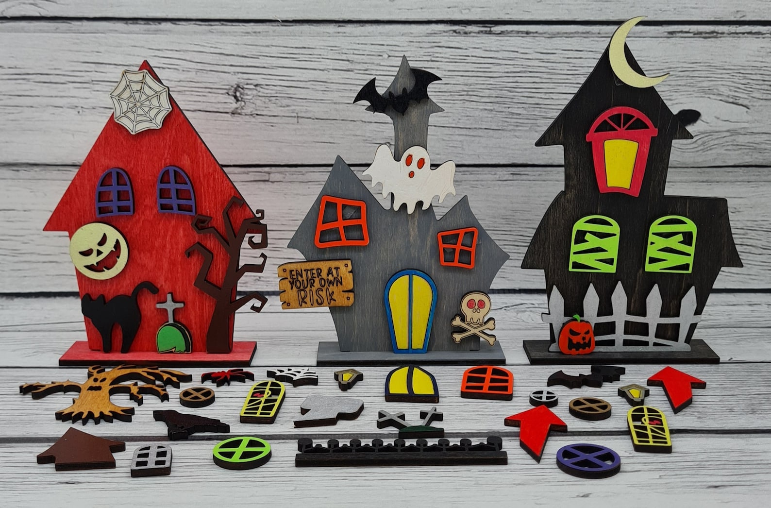 Halloween Build Your Own Haunted Houses Kit, Wooden Halloween Decor ...