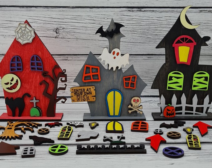 Halloween Build Your Own Haunted Houses Kit, Wooden Halloween Decor ...
