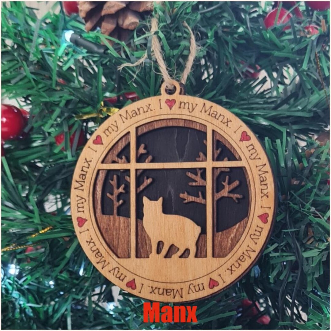 Customized I Love My Manx Cat Wooden Christmas Tree Ornament, Holiday ...