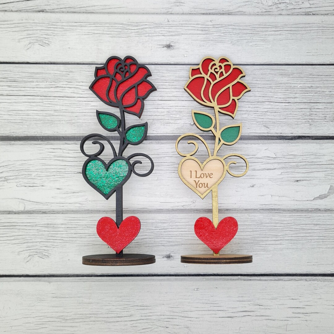 Personalized Laser Engraved Wooden Rose With Stand, Custom Name Flower ...