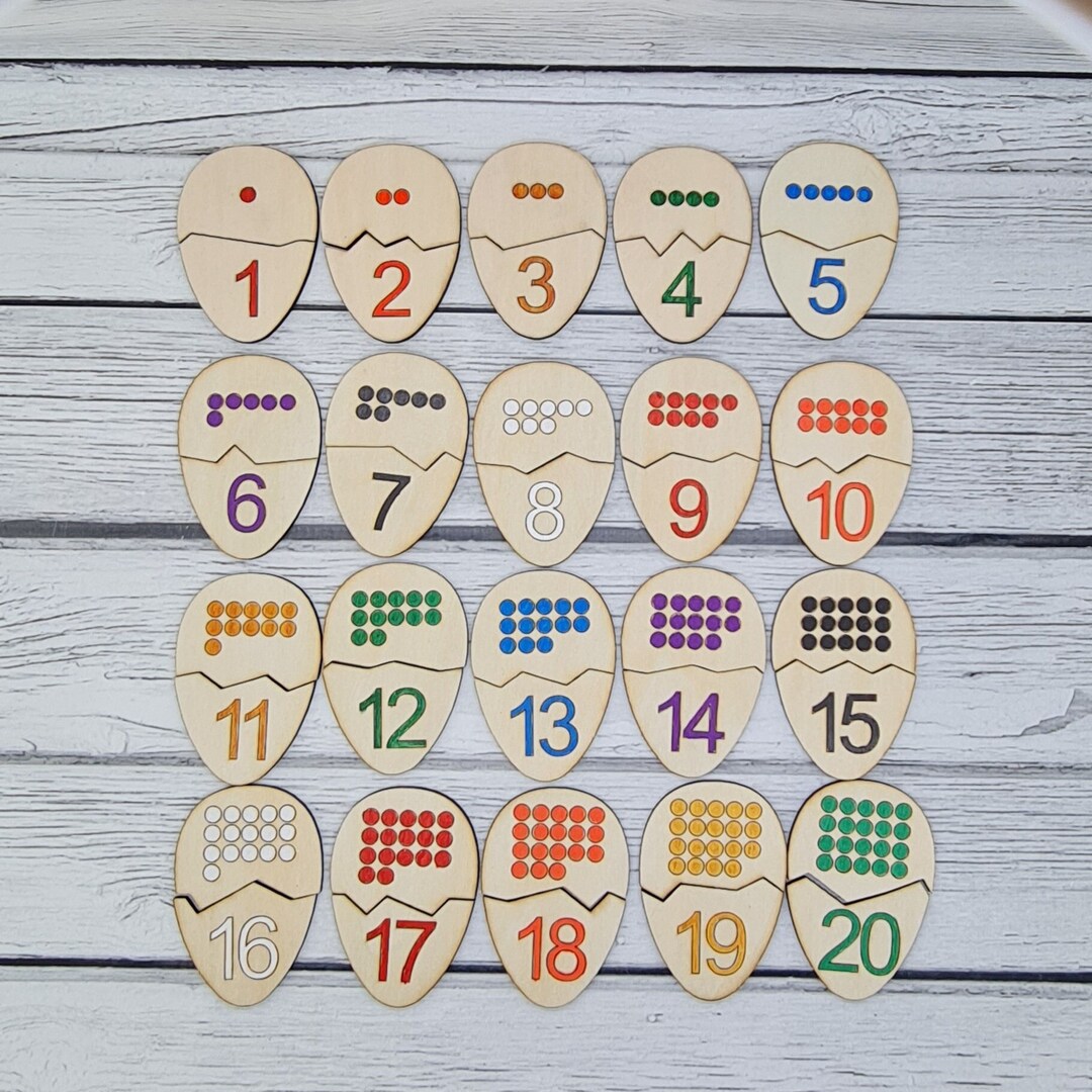 Number Matching Counting Wooden Egg Shaped Puzzles, Busy Bag Game, Fine ...