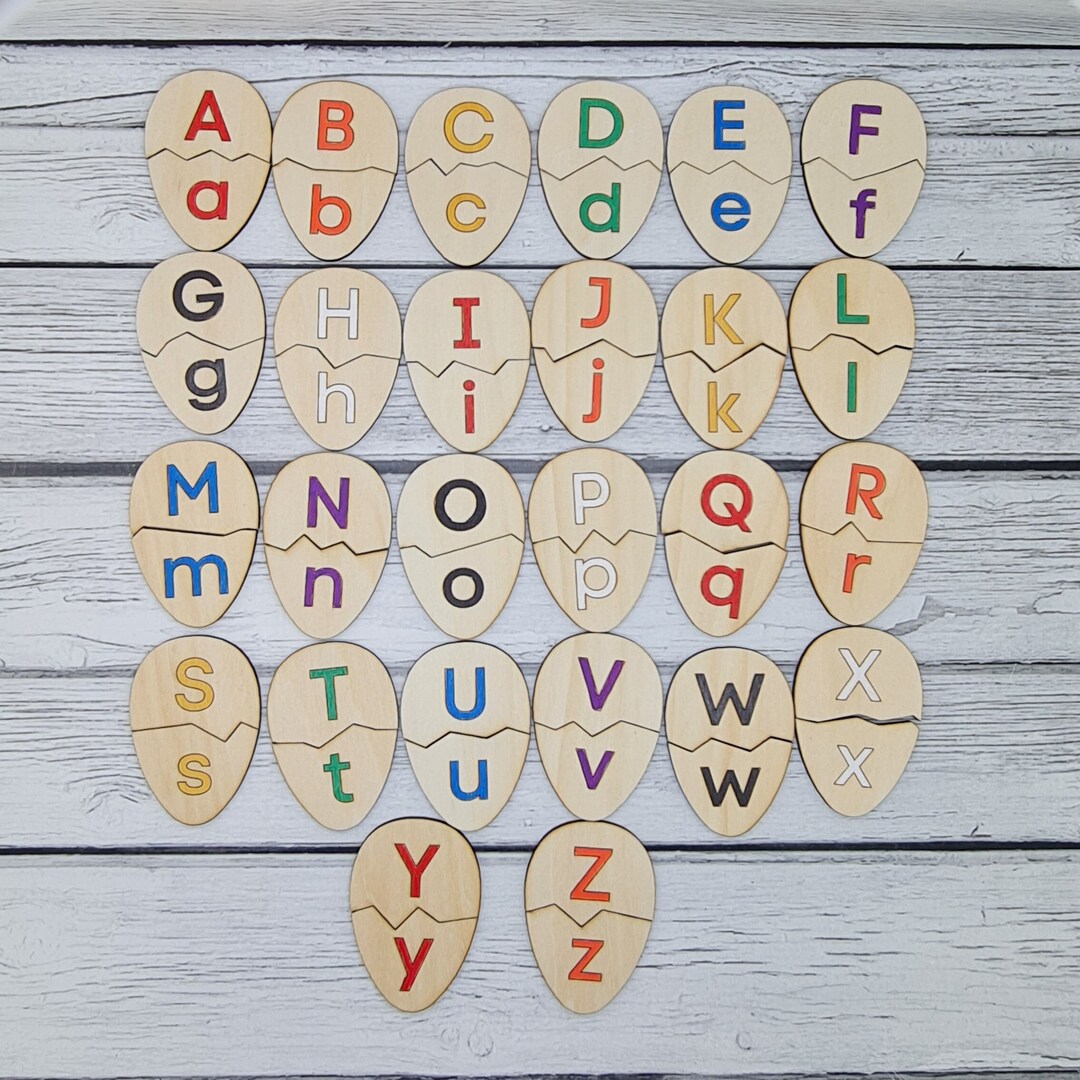 ABC Wooden Egg Shaped Letter Matching Puzzles, Busy Bag Games, Fine ...