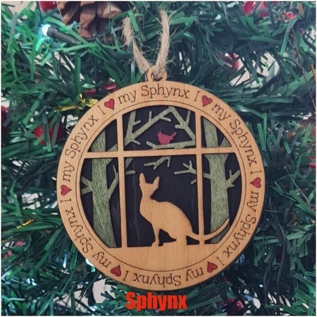 Customized I Love My Sphynx Hairless Cat Wooden Christmas Tree Ornament ...