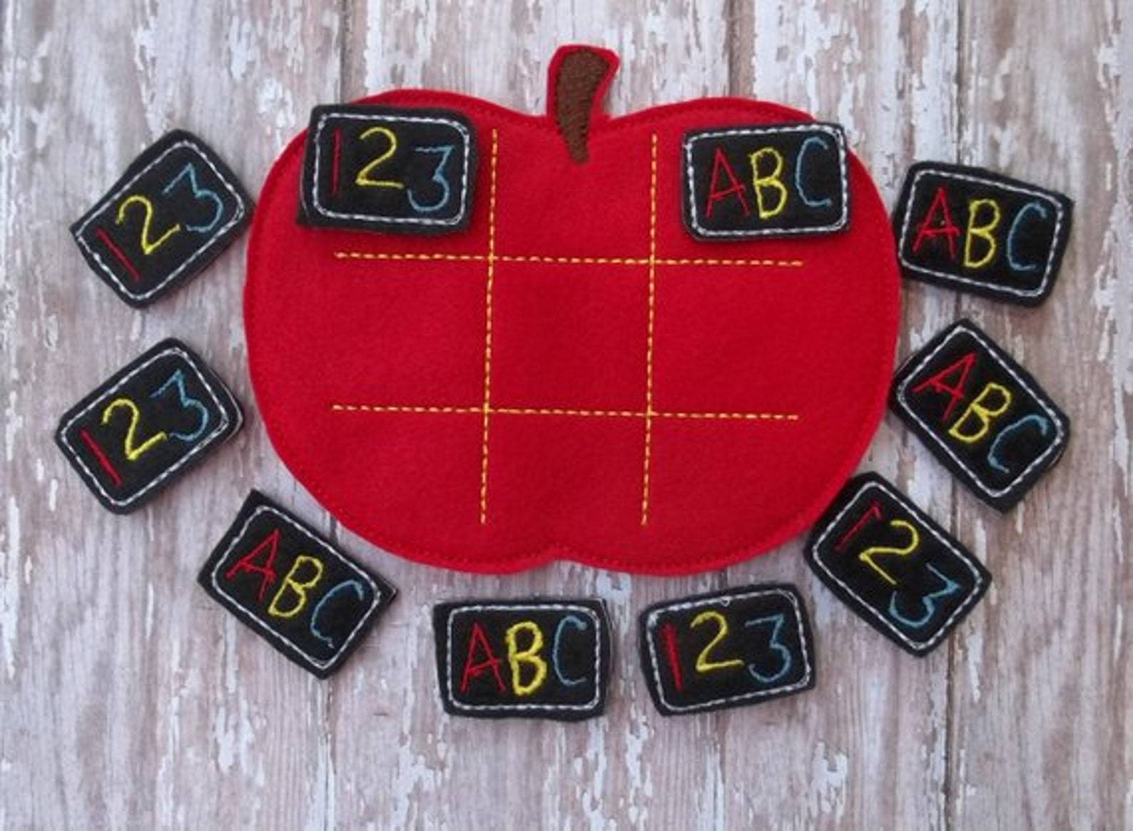 ABC 123 Apple Tic Tac Toe Felt Game, Educational Travel Toy, Activity ...