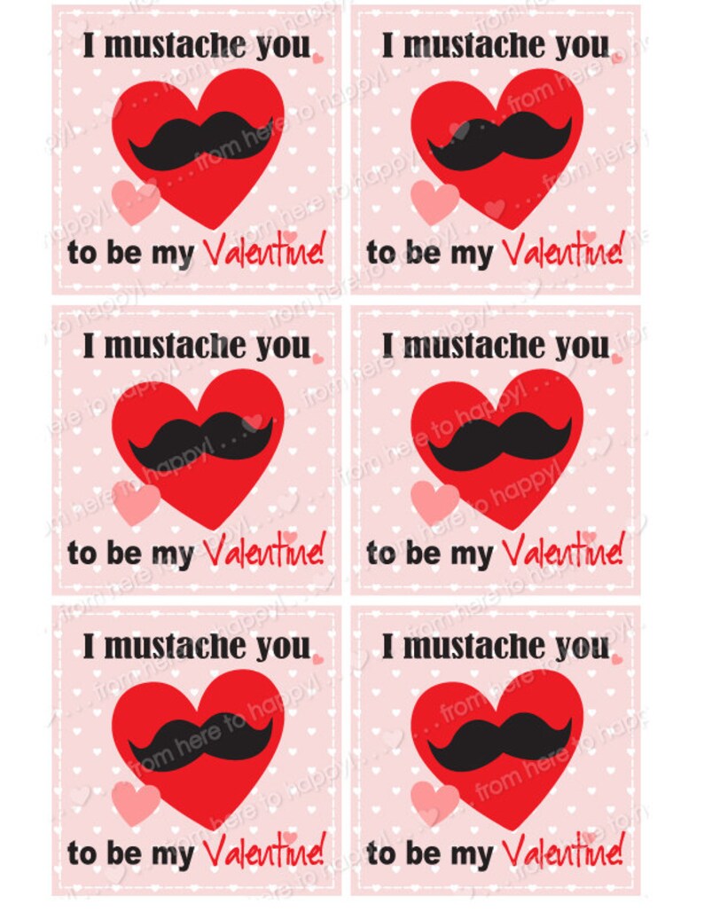 PIY (print It Yourself) Digital File-valentine "i Mustache You to Be My ...