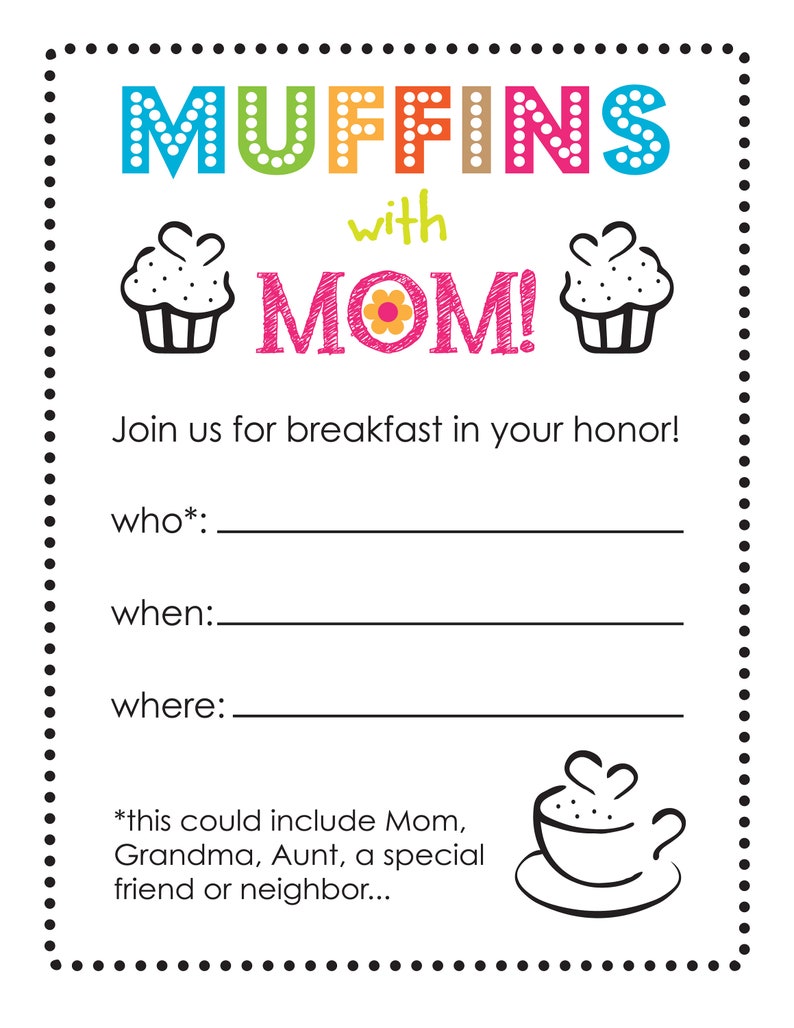 Muffins With Mom--teacher, PTA, Mother's Day, Flyer/invite, Gift Tags ...