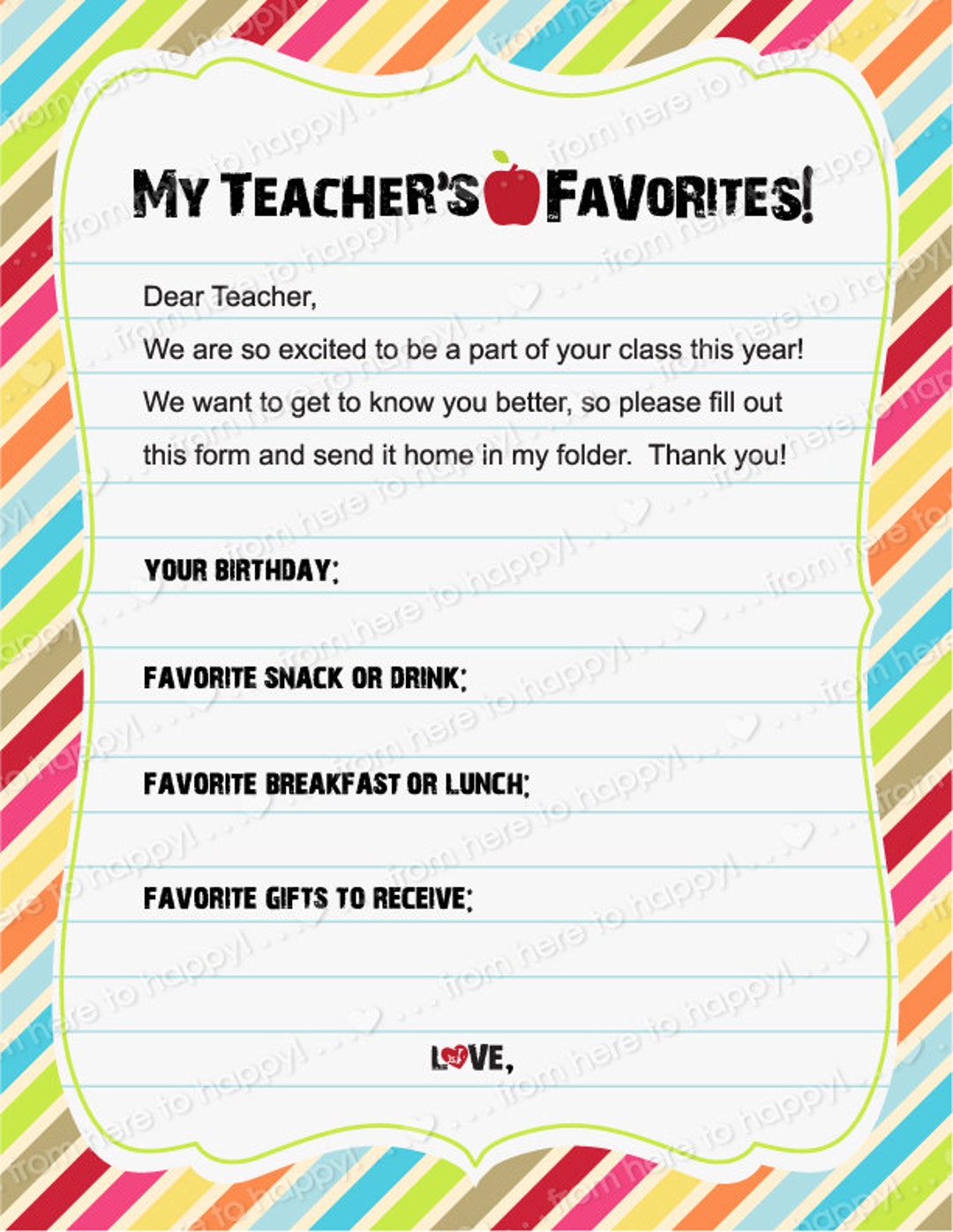 Beginning of Year Teacher Gifts, Get to Know Your Teacher - Etsy