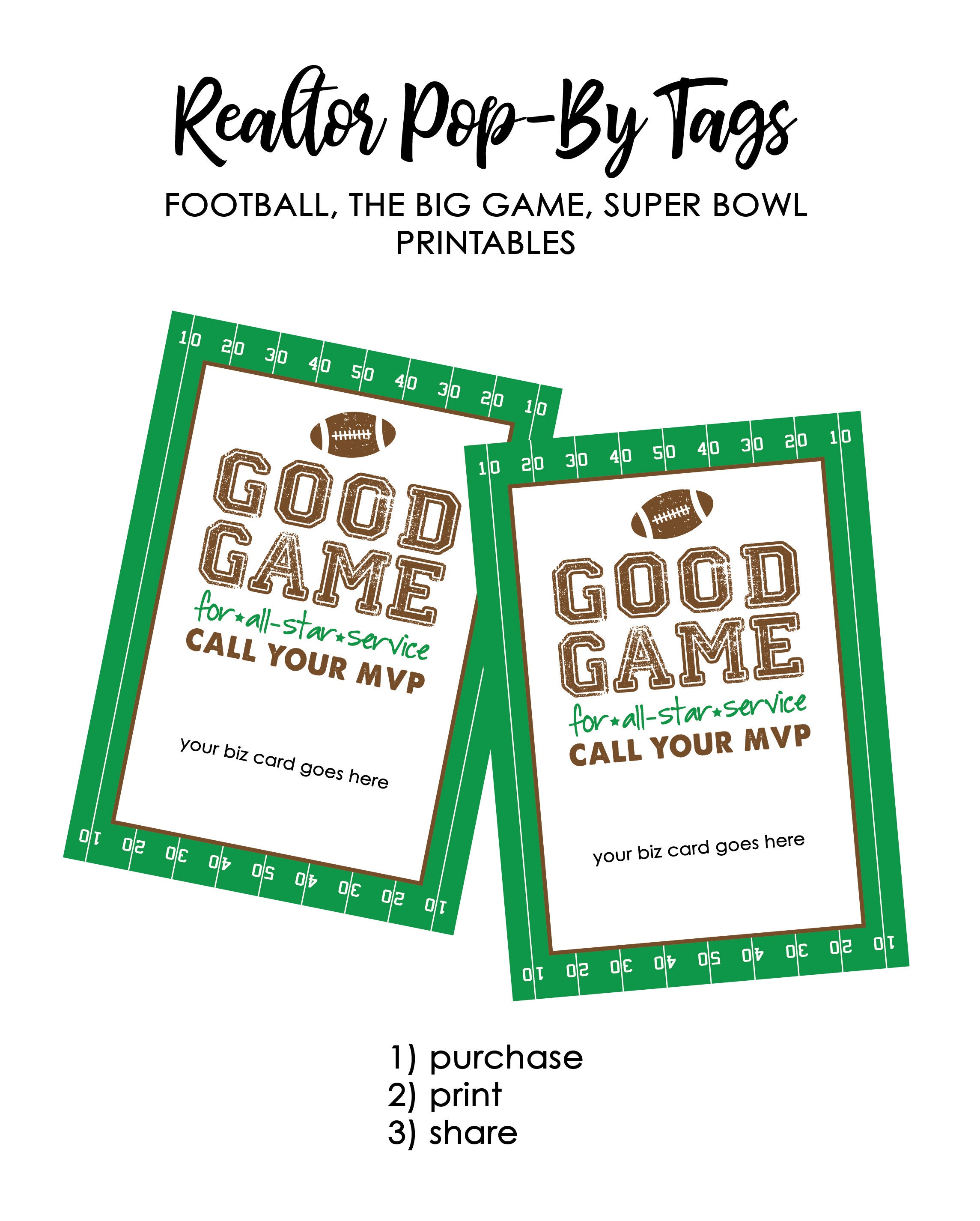 REALTOR Pop-bys Printable Tags-football, Super Bowl - Etsy