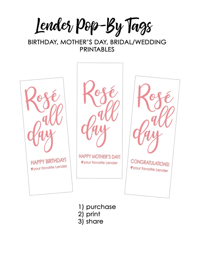REALTOR or LENDER Pop-bys Printable Tags-mothers Day, Birthday, Bridal ...