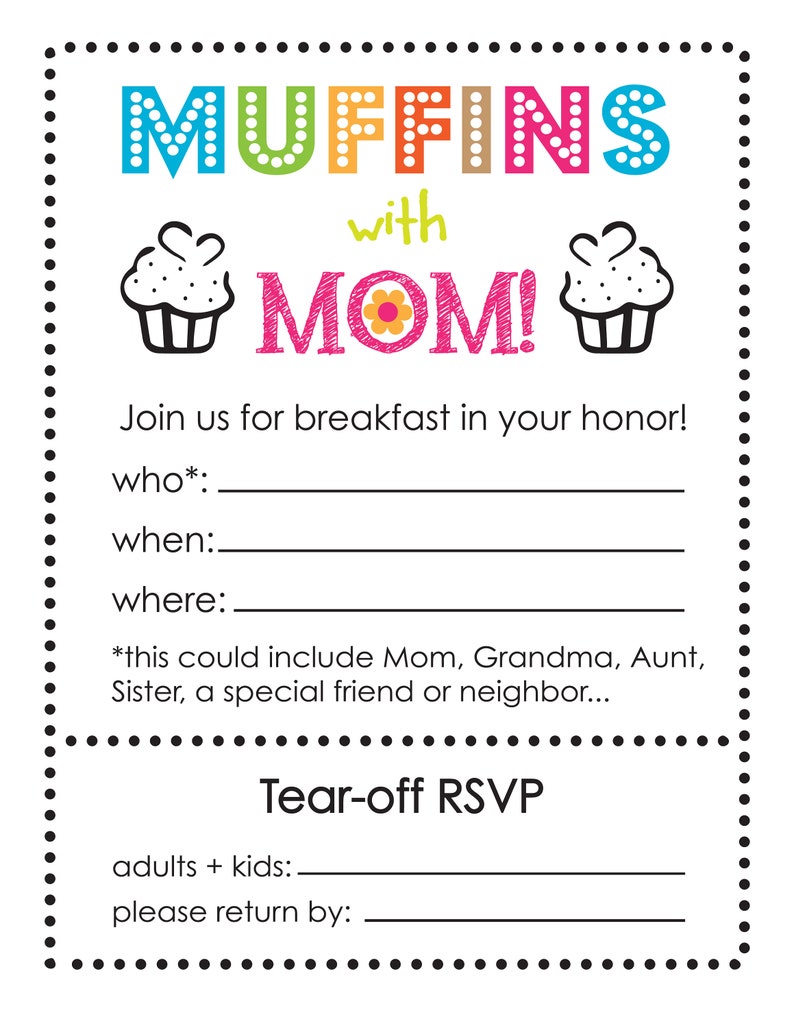 Muffins With Mom--teacher, PTA, Mother's Day, Flyer/invite, Gift Tags ...