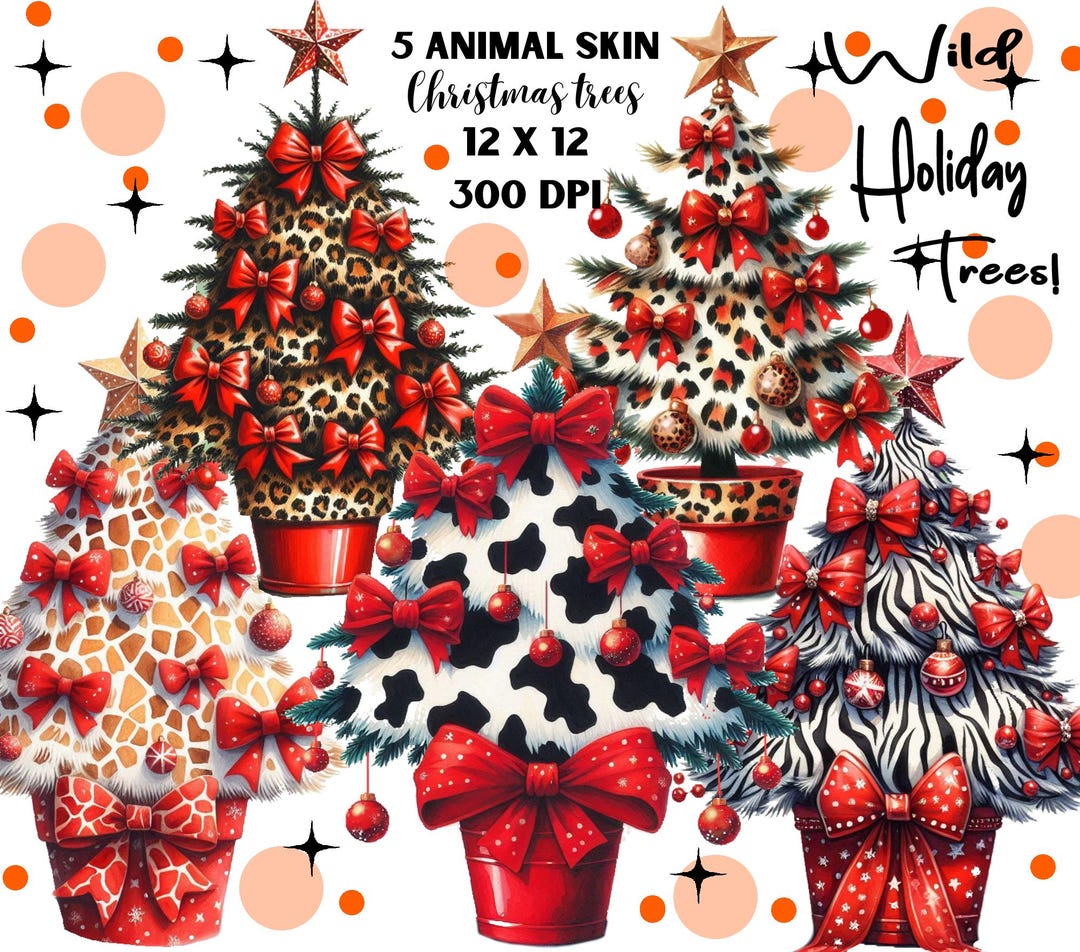 Christmas Tree Clipart Animal Skins PNG Bundle: 5 Themed Clipart ...