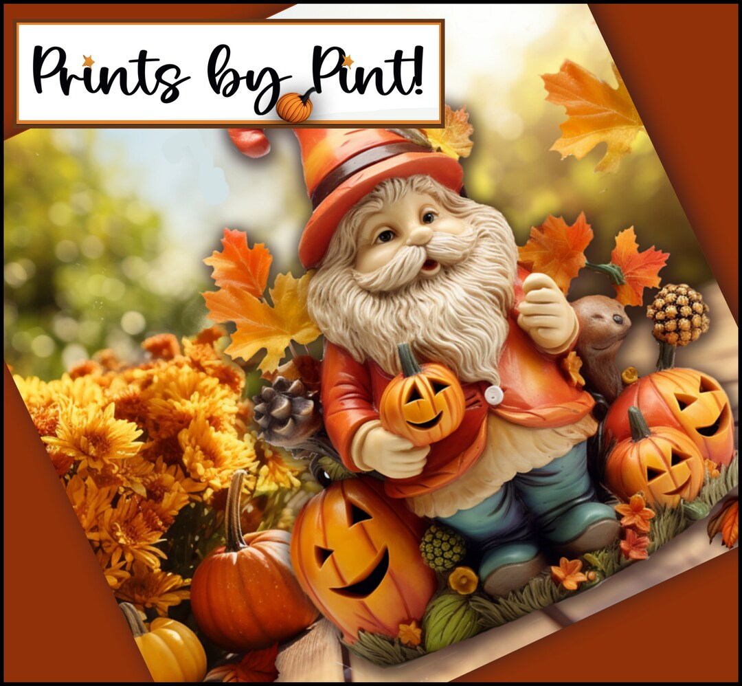 Autumn Ceramic Gnome , Fall Wall Decor Printable Rustic Fall Art Canvas ...