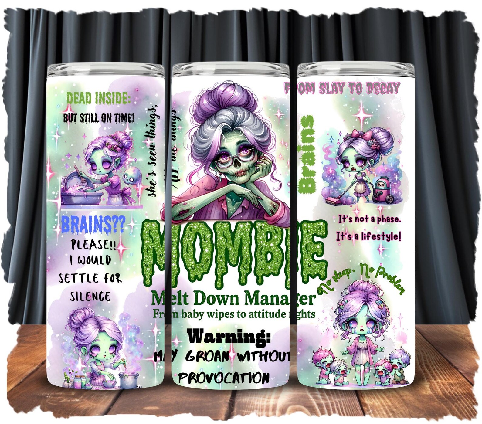 Zombie Mombie 20oz Tumbler Wrap: Funny Mom Halloween PNG (digital ...