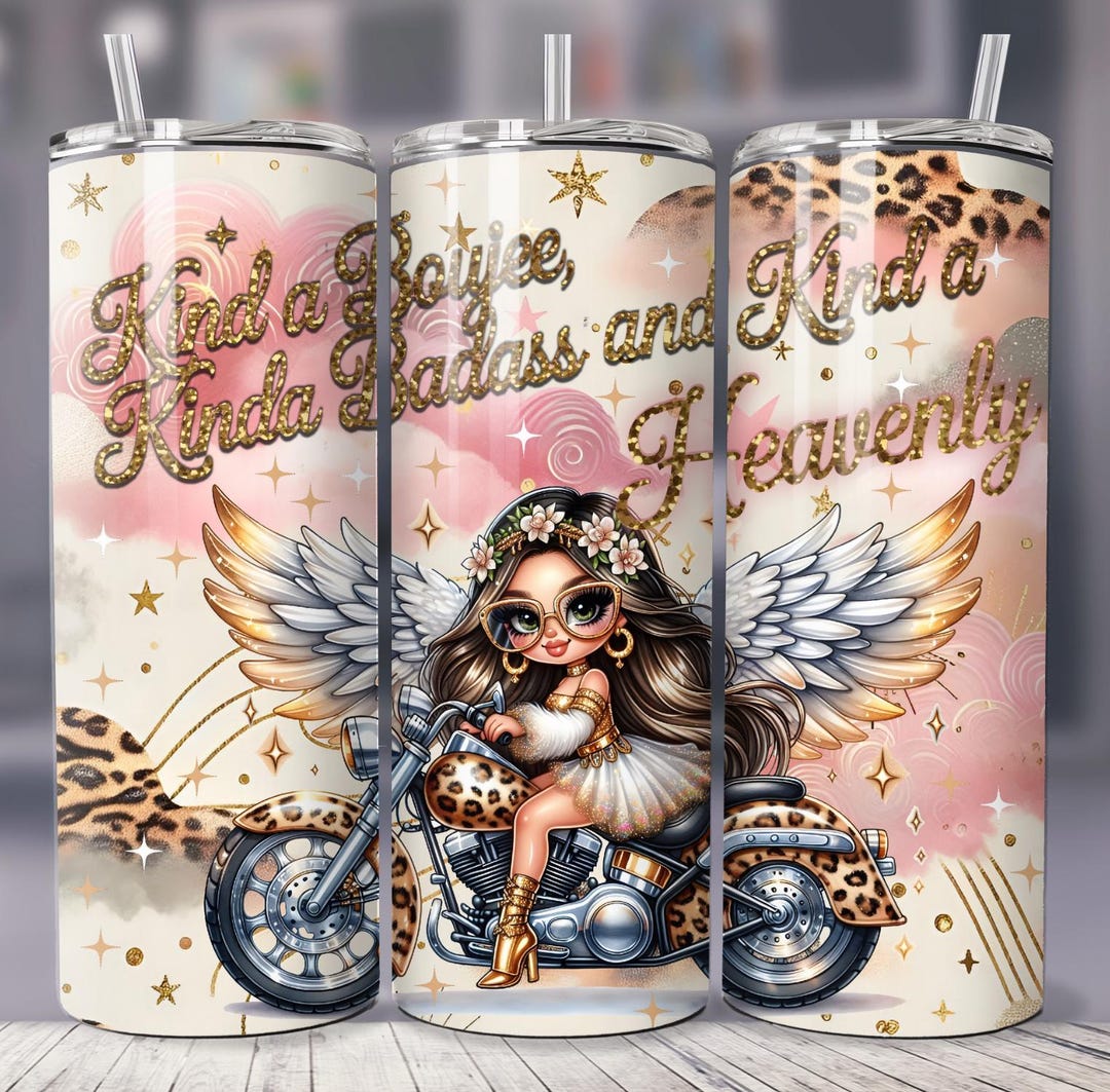 Boujee Glam Brunette Biker Chick Angel Tumbler Wrap 20 Oz Skinny ...