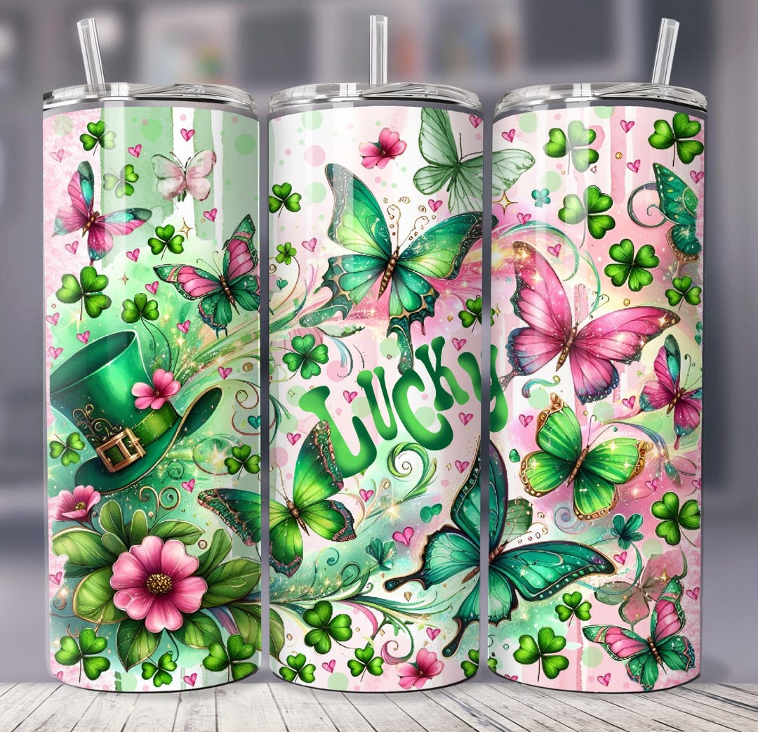 Lucky Butterflies St Patrick's Day Tumbler Wrap: 20oz Skinny ...