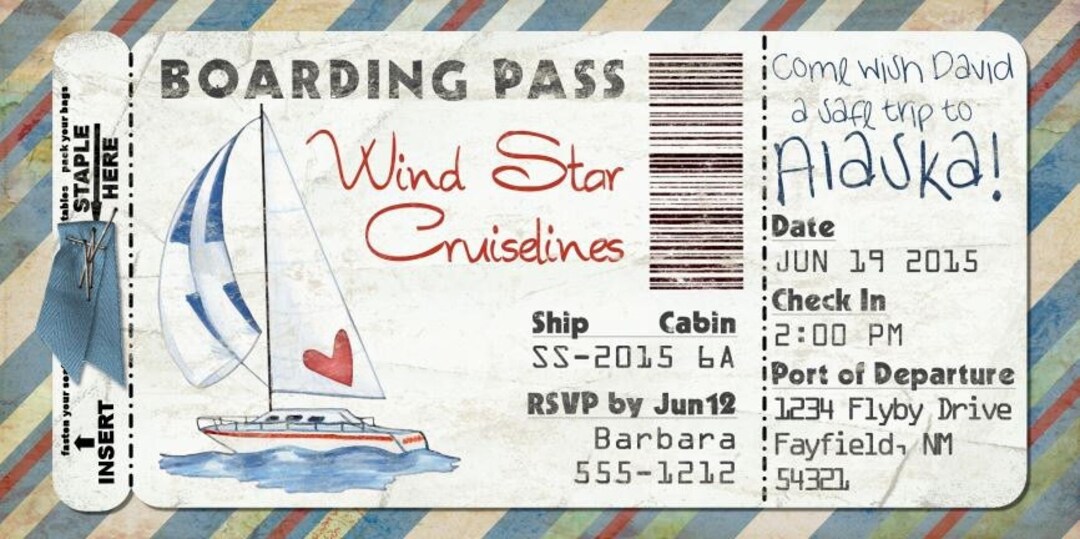 Sailboat Boarding Pass Invitation for Wedding, Birthday, Save the Date ...