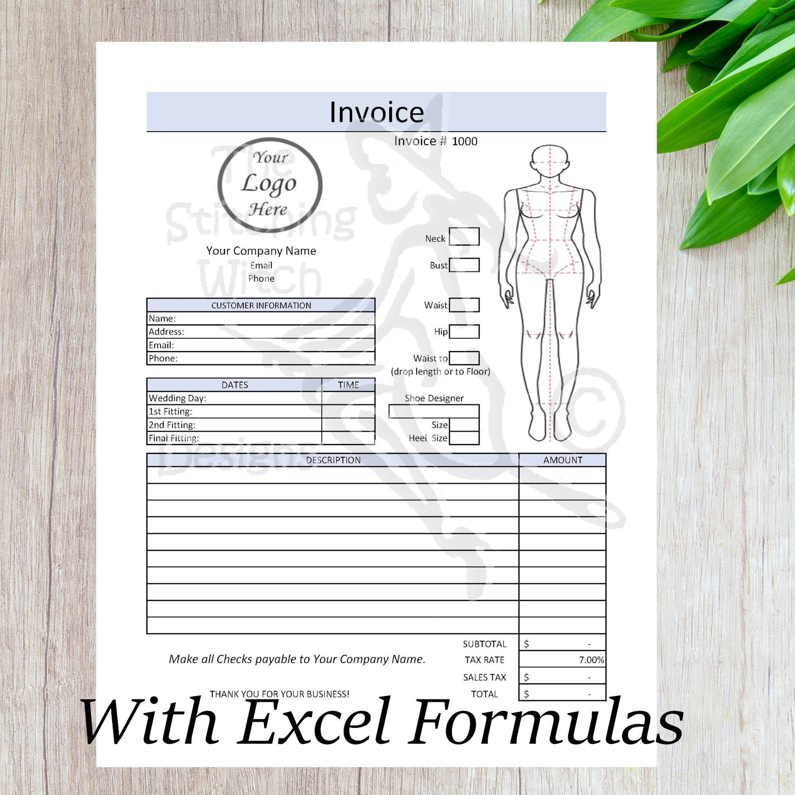 ALTERATION INVOICE Form Template Printable Invoice Form Modern - Etsy