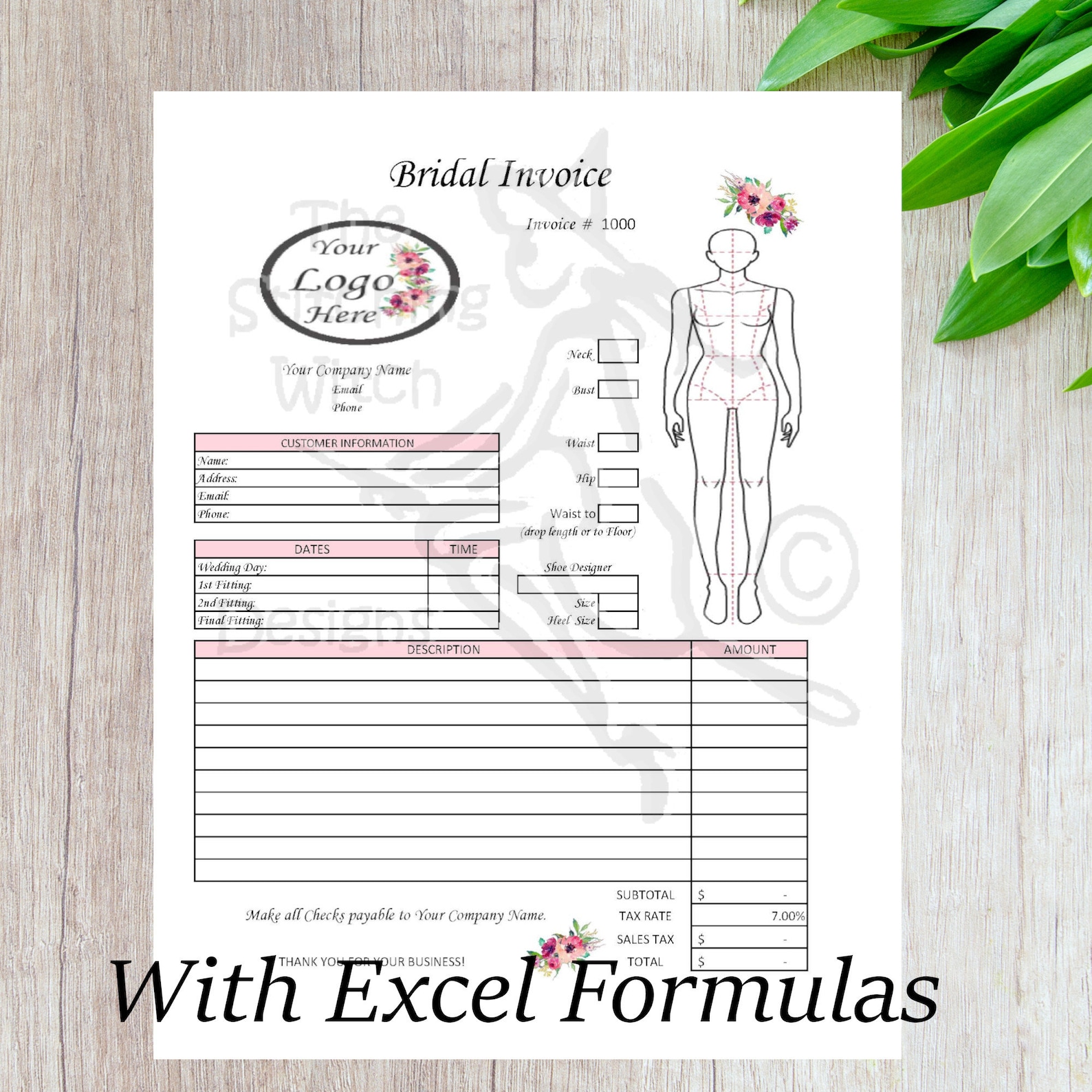 BRIDAL INVOICE Form Template Printable Invoice Form Modern - Etsy
