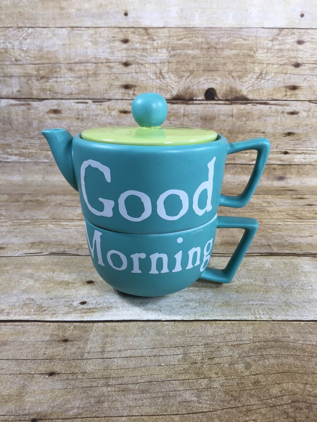 Good Morning Stoneware Teapot and Tea Cup - Etsy
