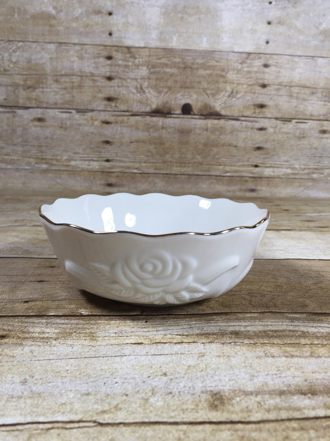 Vintage Lenox Gold Rim Rose Bowl Ivory. - Etsy