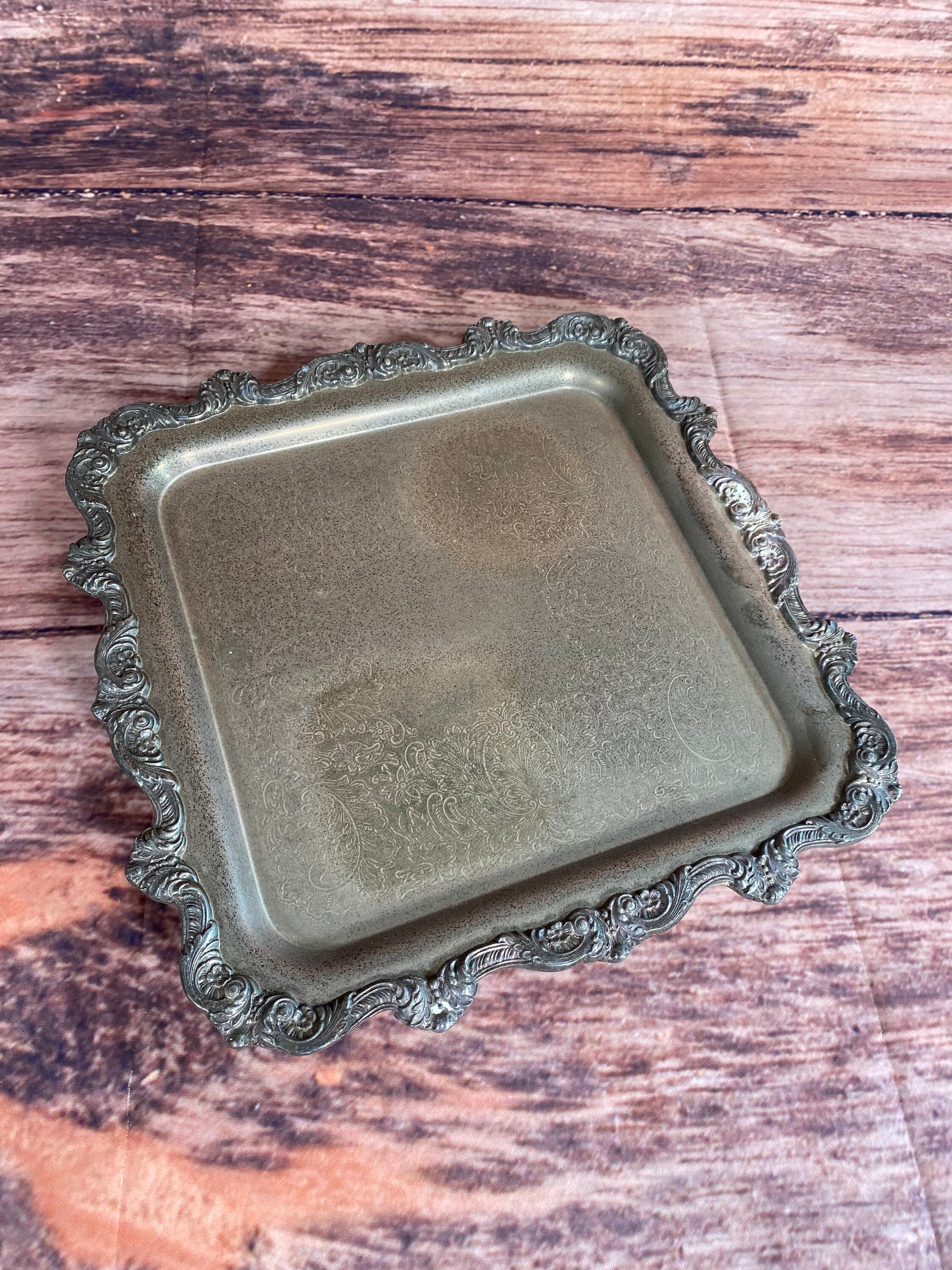 Vintage Square Silver Tray - Etsy
