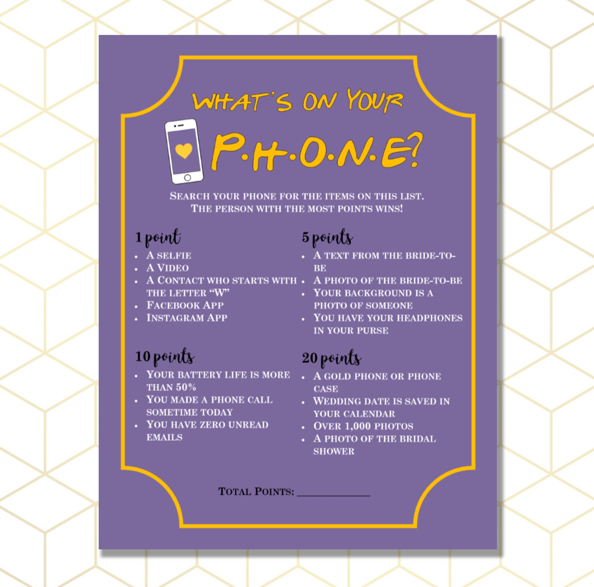 FRIENDS TV Show Bridal Shower Game- What's on Your Phone? FRIENDS ...