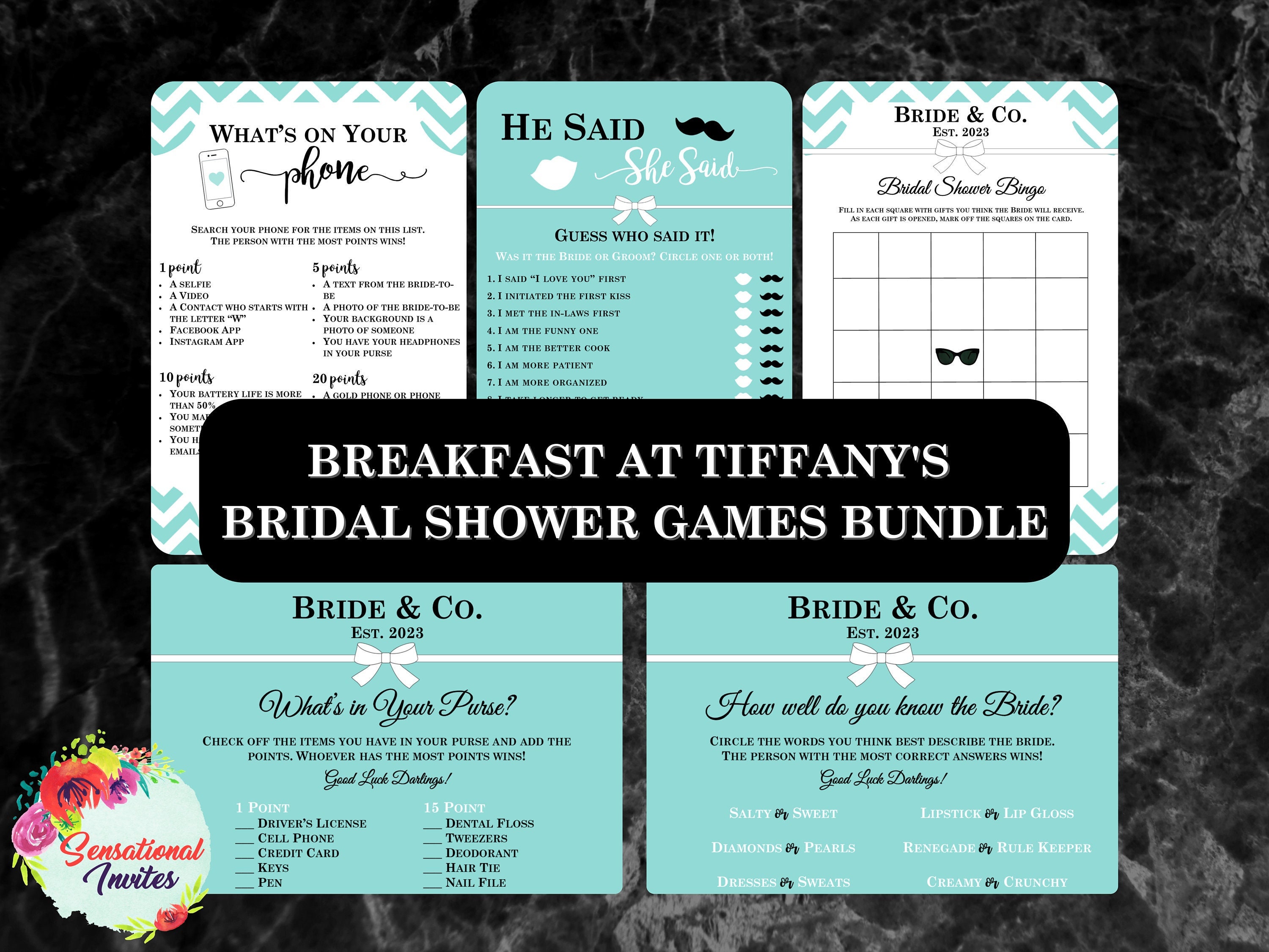 Breakfast at Tiffany's Bridal Shower Games Bundle - Etsy