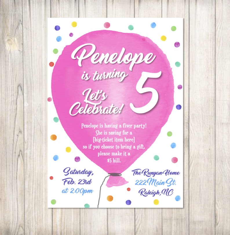 Fiver Party Invitation: Make Their Birthday Extra Special! - Etsy