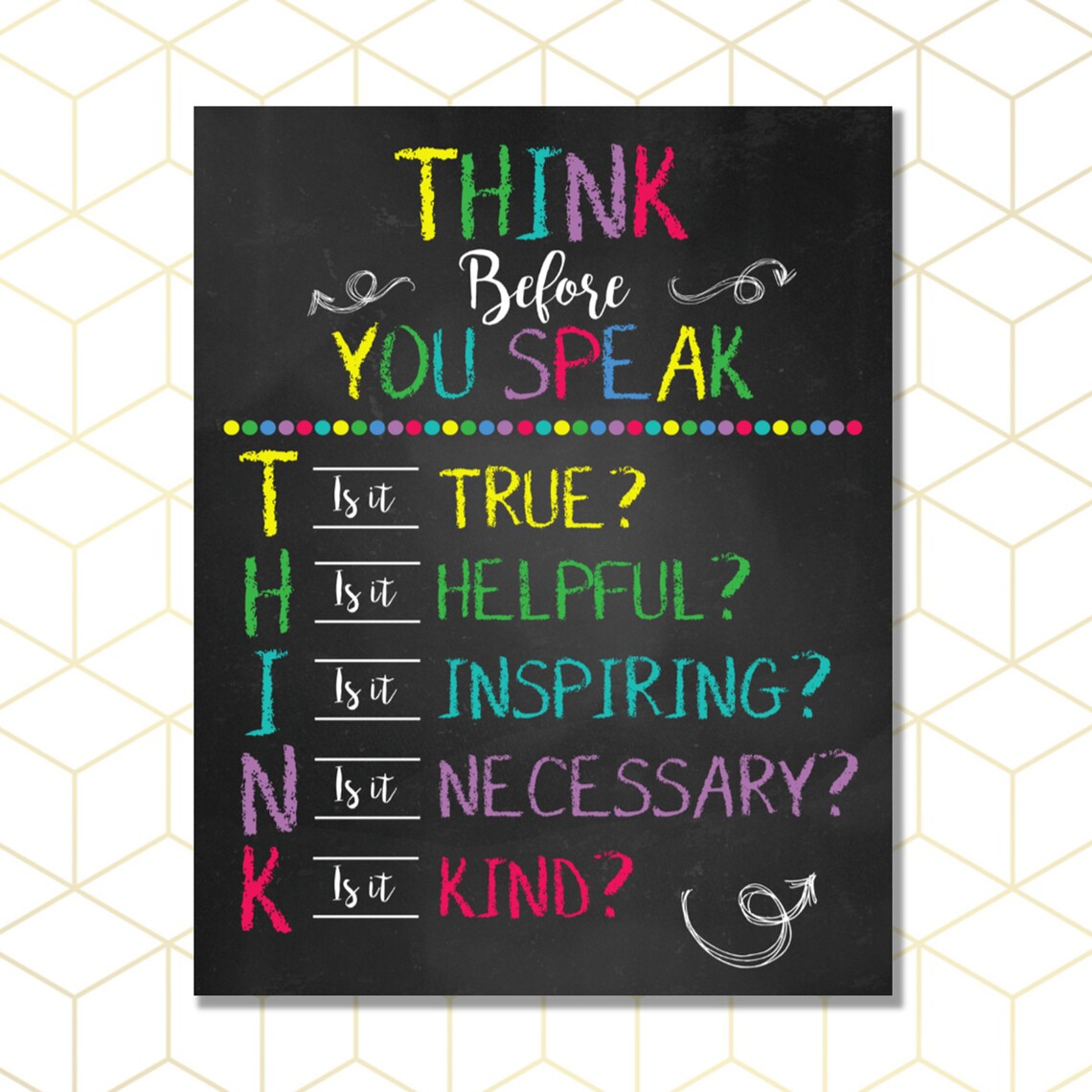 Think Before You Speak Classroom Poster - Personalized Teacher Sign ...