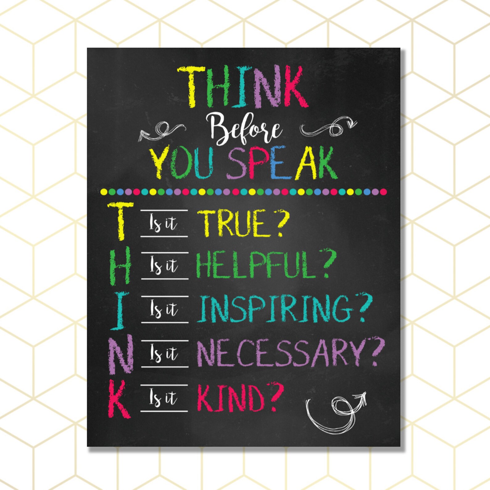 Think Before You Speak Classroom Poster - Personalized Teacher Sign ...