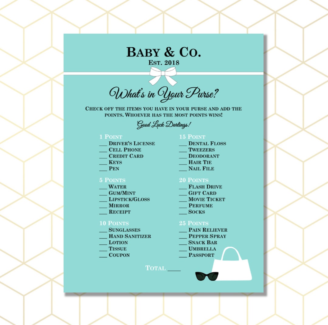 What's in Your Purse Baby Shower Game - Breakfast at Tiffany's Theme - Etsy