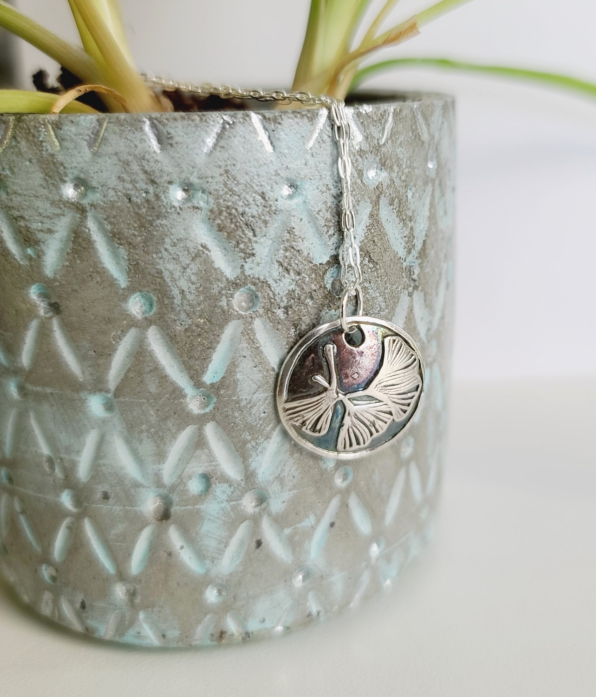 Ginko Biloba, Silver Necklace , Pure Silver Pendant , Fine Silver .999 ...