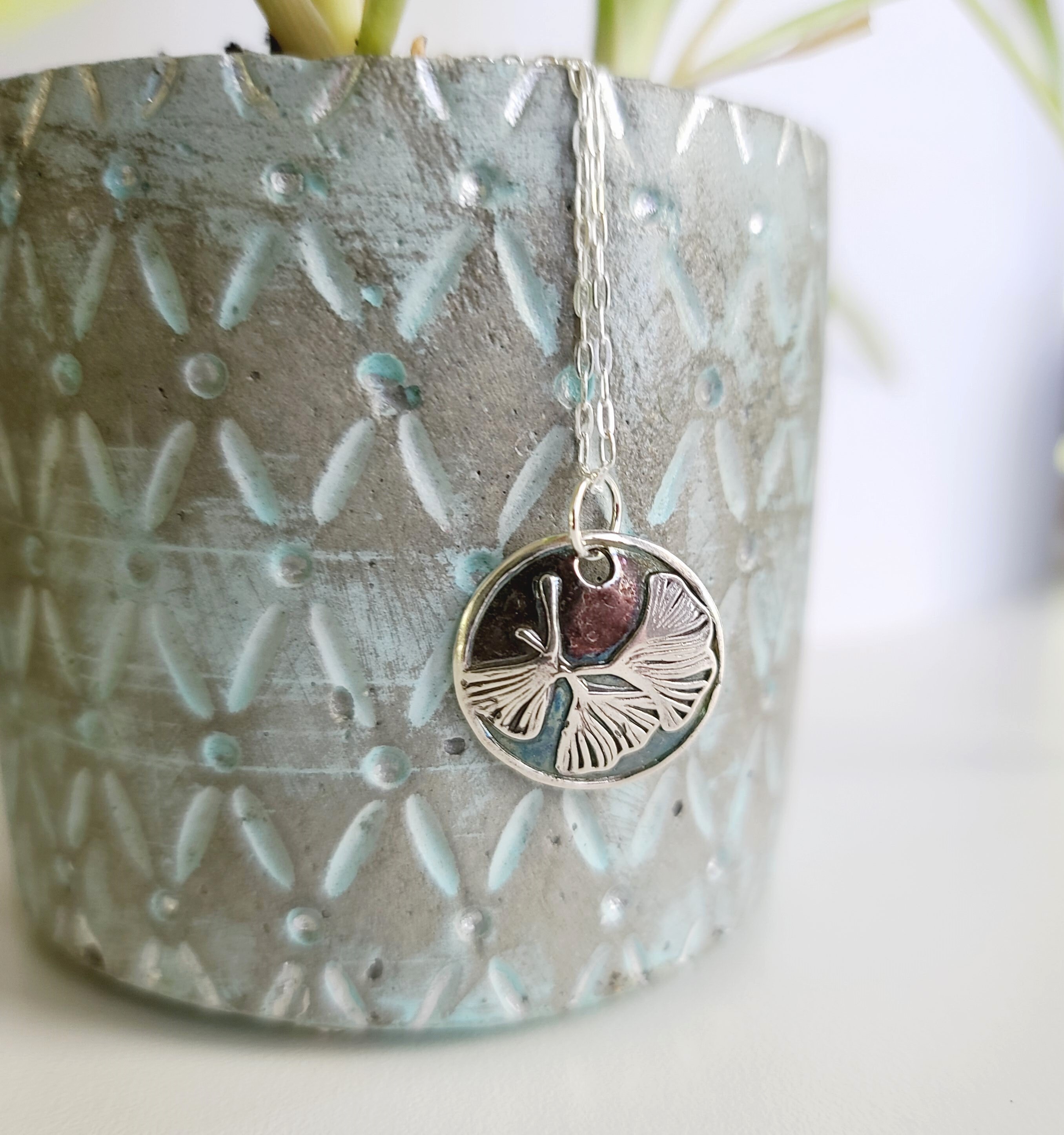 Ginko Biloba, Silver Necklace , Pure Silver Pendant , Fine Silver .999 ...