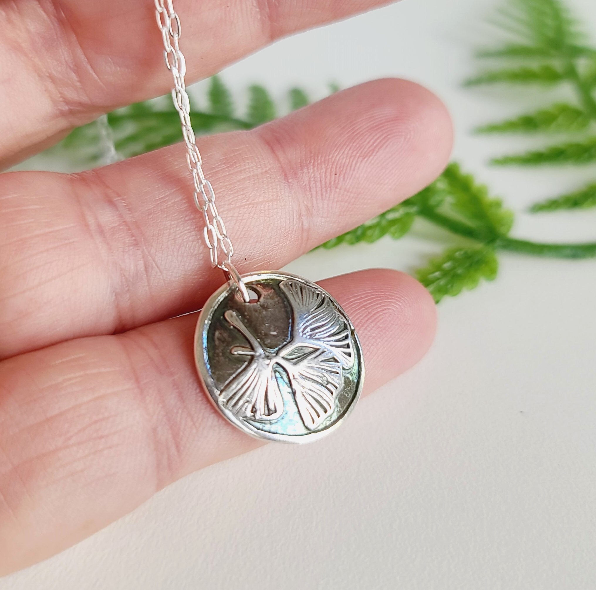 Ginko Biloba, Silver Necklace , Pure Silver Pendant , Fine Silver .999 ...