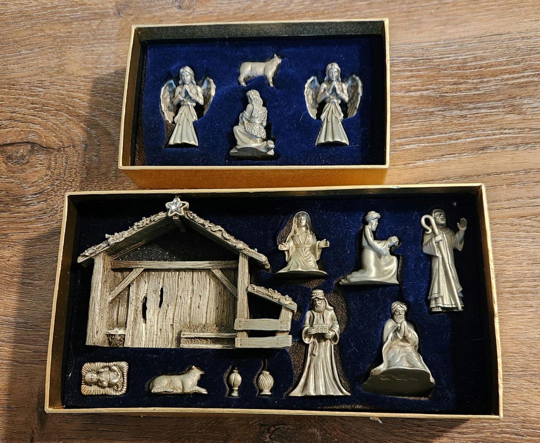 Vintage Solid Pewter Nativity Scene - Etsy