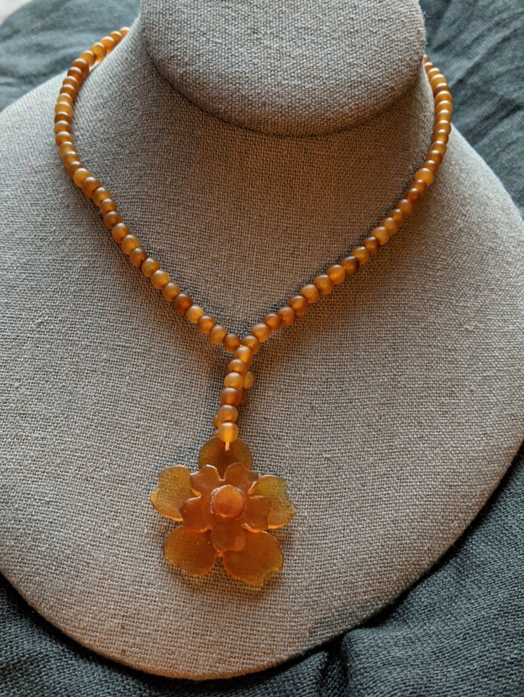 Celluloid / Cellulose Acetate 21.5" Flower Pendant Beaded Necklace ...