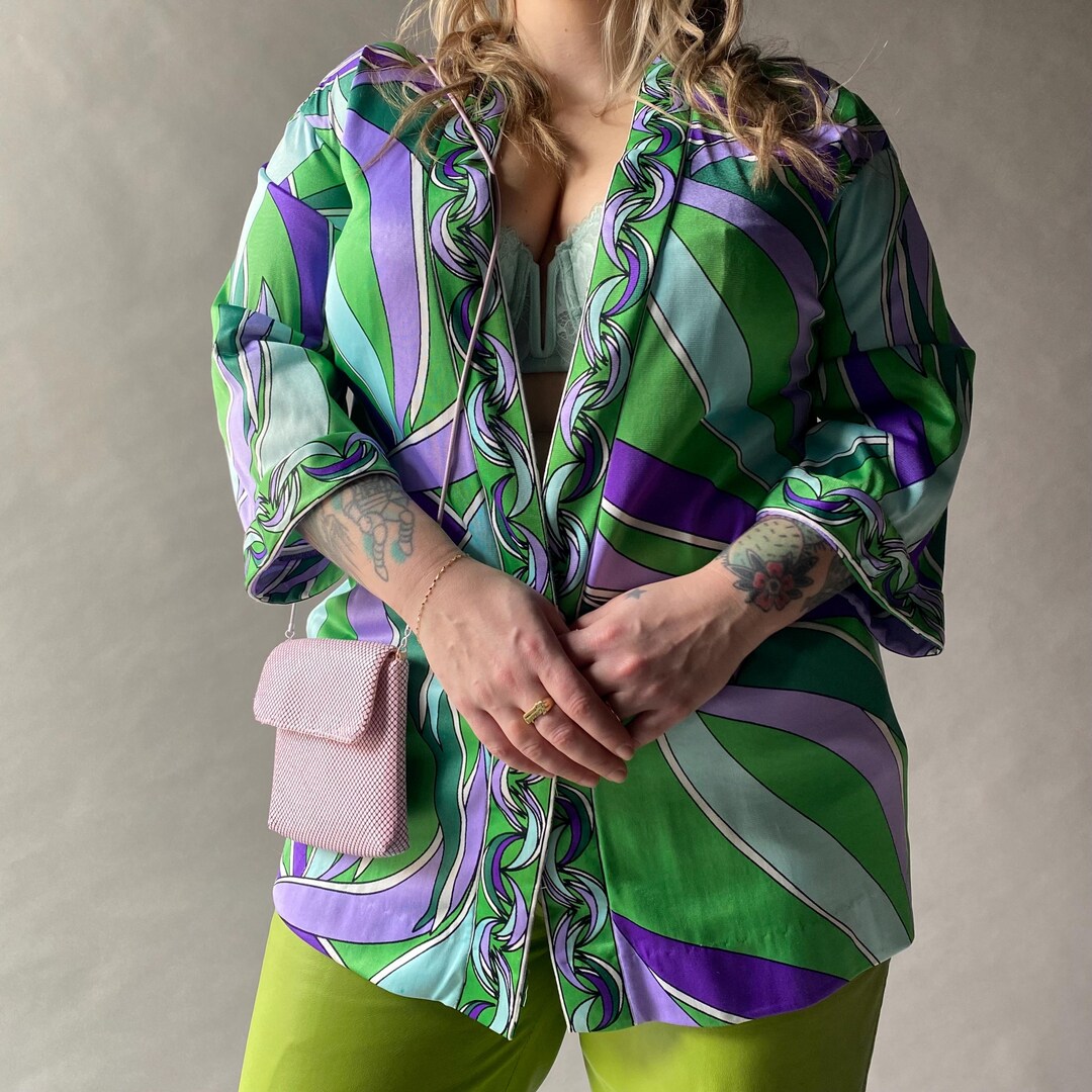 Vintage Pucci Inspired Jacket / Vintage Green and Purple Bed Jacket ...
