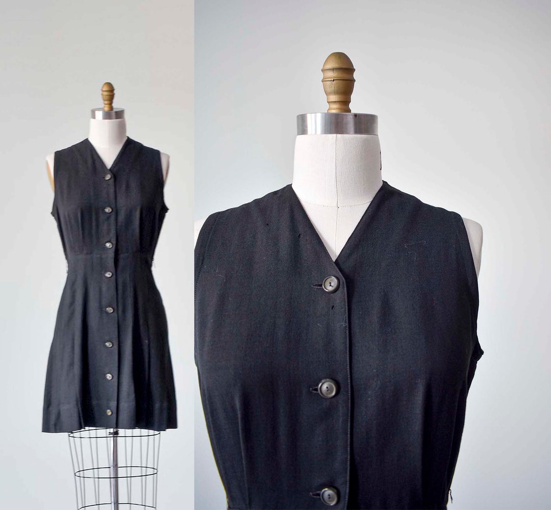 Vintage 1960s Black Wool Gym Uniform / Button up Mini Dress / 60s ...