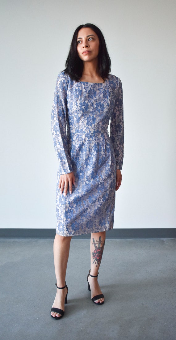 1960s Blue Lace Cocktail Dress Gem 9683
